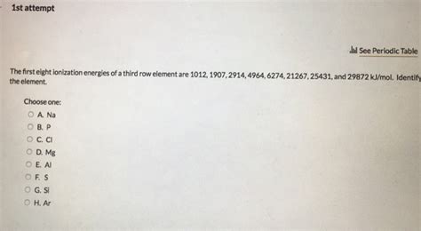 Solved 1st Attempt D See Periodic Table The First Eight