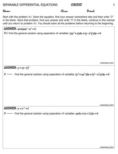 Separable Differential Equations Circuit 15 Problems General