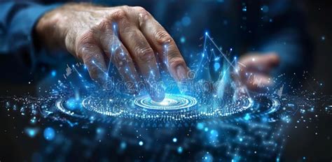 Futuristic Stock Analysis Illustrate A Businessman Using A Futuristic Computer Interface To