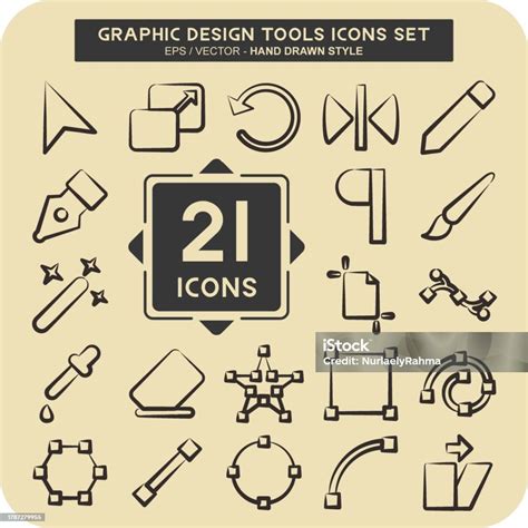 아이콘 세트 그래픽 디자인 도구 Graphic Design Tools 기호와 관련이 있습니다 손으로 그린 스타일 3차원 형태에