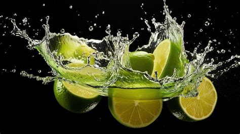 Premium Ai Image Lime Slices Are Being Splashed With Water And Limes