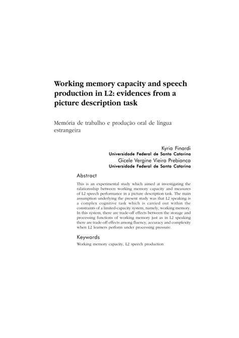 Pdf Working Memory Capacity And Speech Production In L2 Evidences From A Picture Description Task
