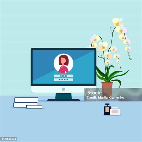 사이트 입구의 여성 아바타 플랫 벡터 디자인 일러스트 레이 션 경영자에 대한 스톡 벡터 아트 및 기타 이미지 경영자 공란