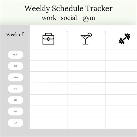 Weekly Meeting Tracker Printable Template Work Social Gym Task Schedule Daily Weekly To