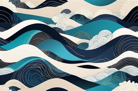 Japanese Background With Line Wave Pattern Vector Abstract Template With Geometric Pattern
