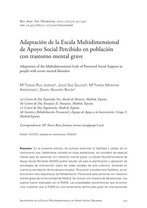 Pdf Adaptación De La Escala Multidimensional De Apoyo Social