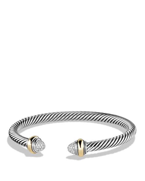 David Yurman Cable Classics Bracelet With Diamonds And Gold In Silver