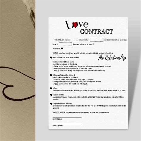 Couple Contract Printable Love Contract Digital Relationship Contract