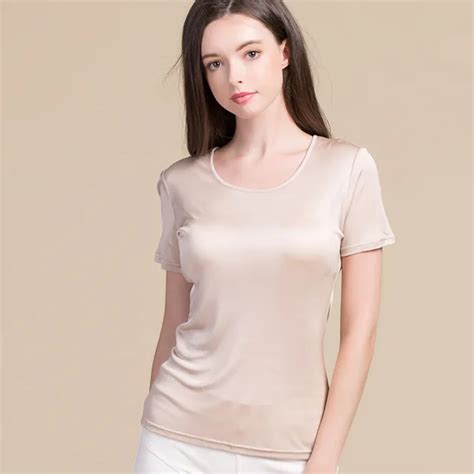Pure Silk Womens Silk T Shirt Comfortable Short Sleeve Casual T Shirt