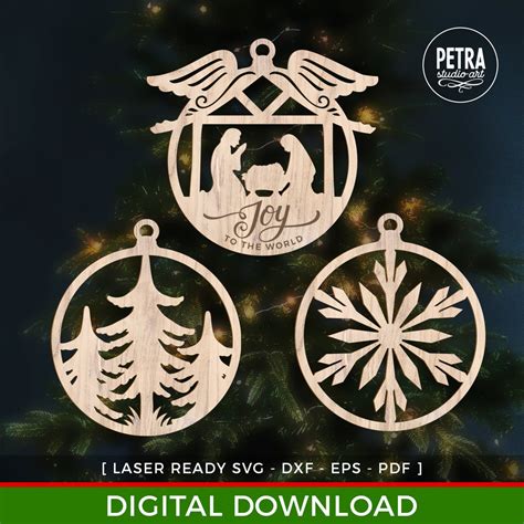 Christmas Ornament Laser Ready SVG Files For Glowforge Three Designs