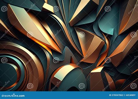Retro Futuristic Wallpaper With Abstract Shapes In Metallic Hues Stock Illustration