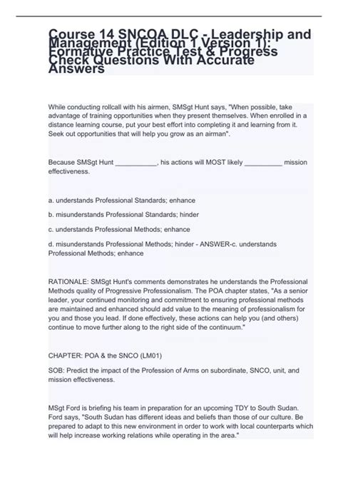 Course 14 Sncoa Dlc Leadership And Management Edition 1 Version 1 Formative Practice Test