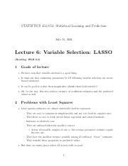 Lecture Variable Selection LASSO Pdf STATISTICS Statistical Learning And