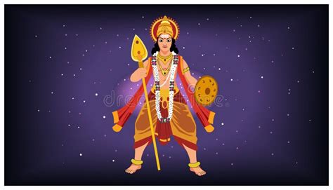 Lord Kartikeya In Warrior Form Holding Vel And Shield Stock Vector