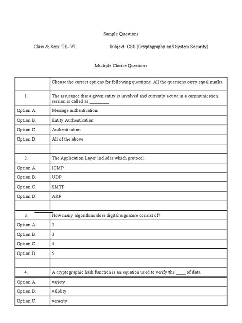 Comp Sem Vi Cryptography And System Securitysample Questions Pdf