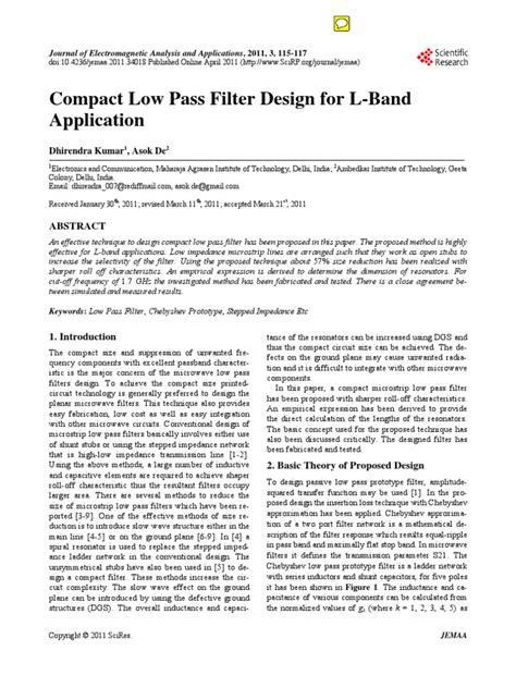 PDF Compact Chebyshev Low Pass Filter Design For L Band Application DOKUMEN TIPS