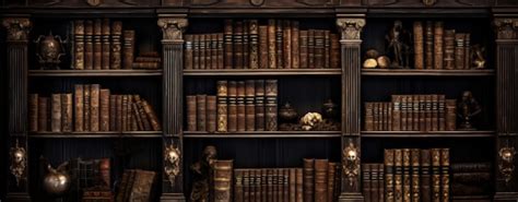 A Parede Cheia De Livros Antigos E Manuscritos Na Sala Da Biblioteca