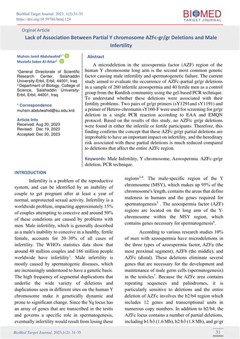 Pdf Lack Of Association Between Partial Y Chromosome Azfc Grgr Deletions And Male Infertility