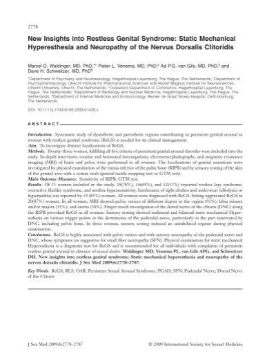 New Insights Into Restless Genital Syndrome Persistent Sexual