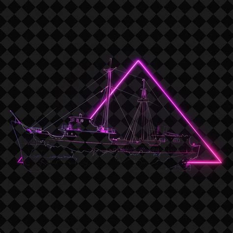 Beaming Neon Shipwrecks Inside A Silhouette Of Jagged Triang PNG Y2K