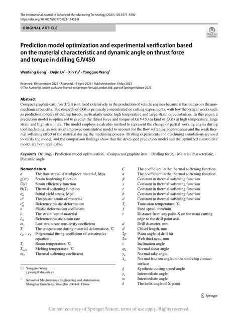 Prediction Model Optimization And Experimental Verification Based On