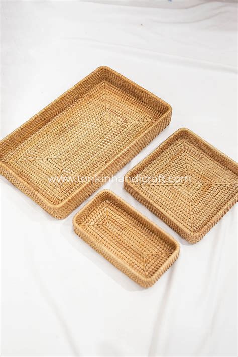Rattan Bamboo Square Serving Trays Weaving Handmade Decorative