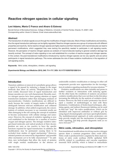 PDF Reactive Nitrogen Species In Cellular Signaling