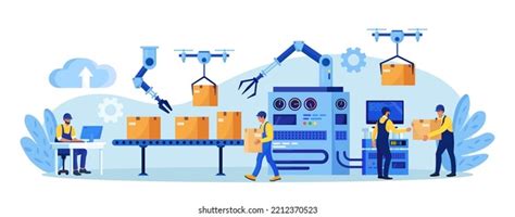 Efficient Smart Factory Workers Robotic Arm Stock Vector Royalty Free