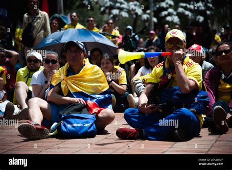 Colombian Fans Gather And React Across Bogota Colombia To Watch The