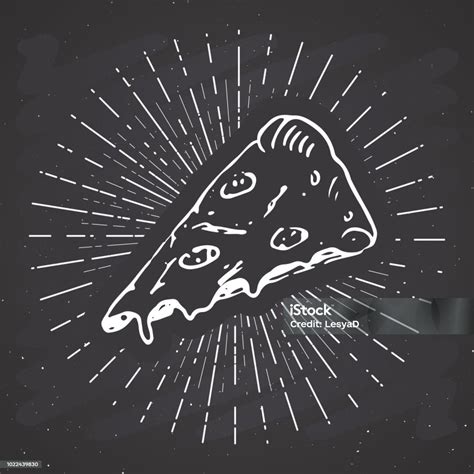 피자 조각 빈티지 라벨 손으로 그린된 스케치 그런 지 질감된 복고풍 배지 인쇄 술 디자인 T셔츠 인쇄 칠판 배경 그림을 벡터 T