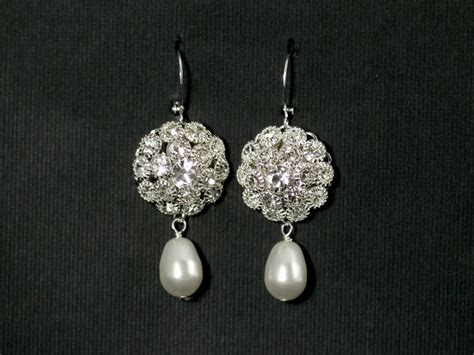 Rhinestone Pearl Bridal Earrings Old Hollywood Glamour Etsy