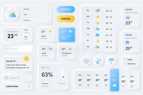 User Interface Elements For Weather Forecast Mobile App Unique Neumorphic Design Ui Ux Gui