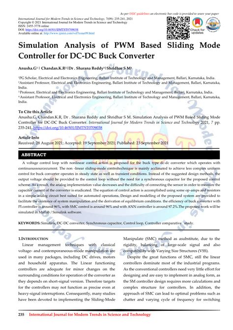 Pdf Simulation Analysis Of Pwm Based Sliding Mode Controller For Dc Dc Buck Converter