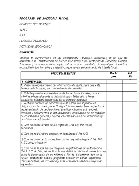 Programa De Auditoria Fiscal Pdf Contabilidad Impuestos