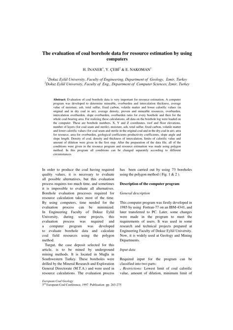 Pdf The Evaluation Of Coal Borehole Data For Resource Estimation By Using Computers