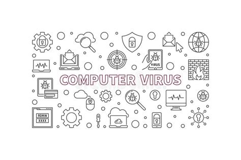 Vector Computer Virus Concept Horizontal Line Banner Stock Vector