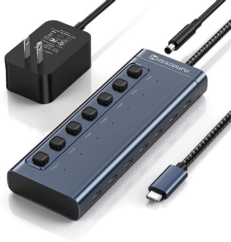 Minisopuru Powered Usb C Hub 7 In 1 Usb C Splitter Support Fast Data
