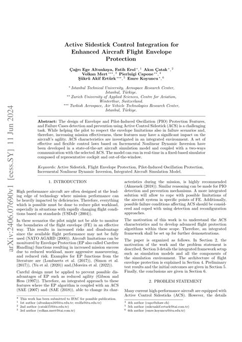 PDF Active Sidestick Control Integration For Enhanced Aircraft Flight