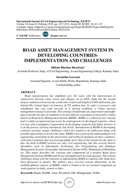Pdf Road Asset Management System In Developing Countriesimplementation And Challenges