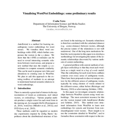 Visualising Wordnet Embeddings Some Preliminary Results Acl Anthology