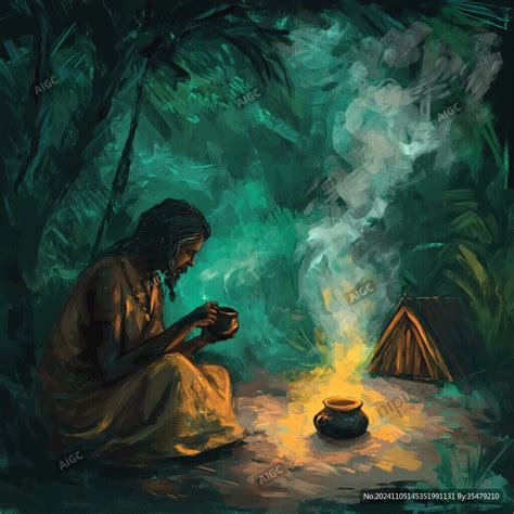 Ai创作图采药插画 采药女插画 禅师制作茶叶插画 隐士生活 丛林里生活 采药女孩插画 原始人生场景 尝百草场景 约瑟生活场景 丛林中的守财奴 原始生活场景 林中休闲场景 禅茶插画 惬意下午插画