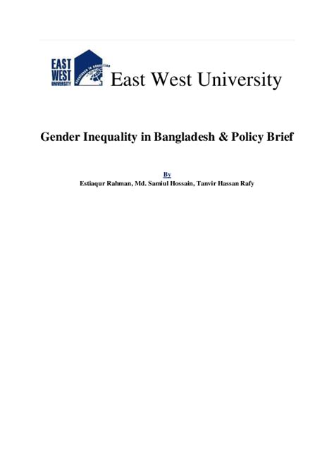 Pdf Gender Inequality In Bangladesh And Policy Brief