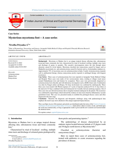 Pdf Mysterious Mycetoma Foot A Case Series