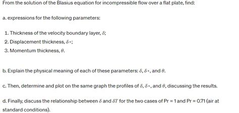 Solved 4 From The Solution Of The Blasius Equation For