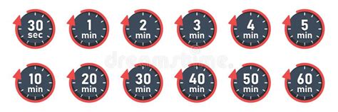 From 30 Seconds To 60 Minutes On Stopwatch Icon In Flat Style Clock