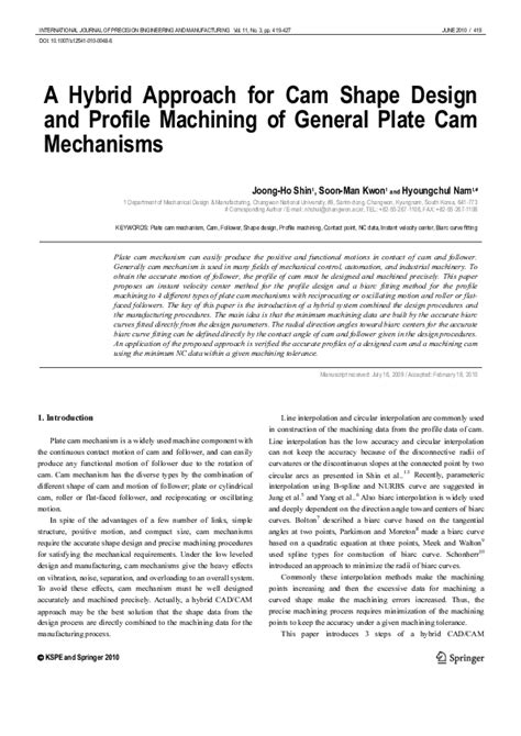 pdf a hybrid approach for cam shape design and profile machining of
