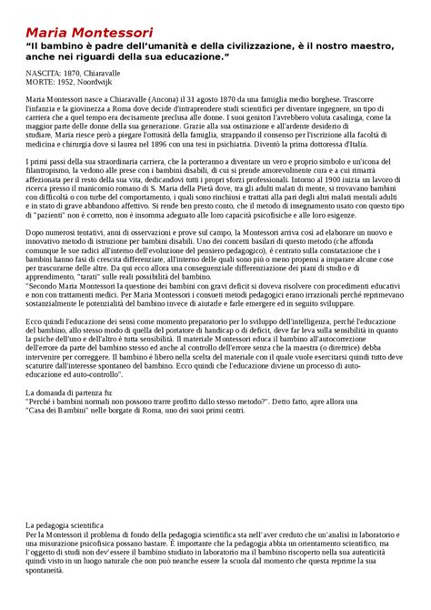 Riassunto Su Maria Montessori Docsity