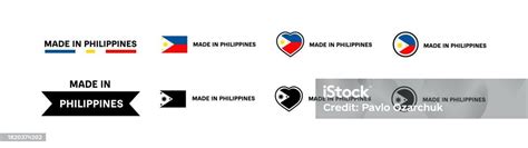 Made In Philippines 국기 아이콘 다른 스타일 Made In Philippines 깃발은 사각형 하트 원