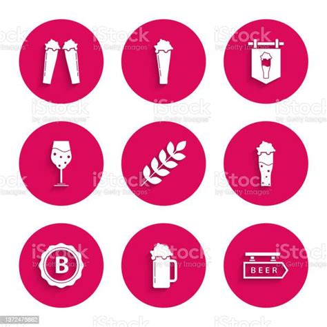 쌀 밀 옥수수 귀리 호밀 보리 맥주 한 잔 스트리트 간판 간판 비문 맥주 병 뚜껑 유리 및 아이콘으로 설정 된 시리얼을 설정합니다 벡터 Ale에 대한 스톡 벡터 아트 및