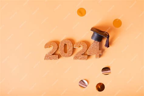 Premium Photo Golden Glitter Number 2024 With Graduated Cap Class Of 2024 Concept